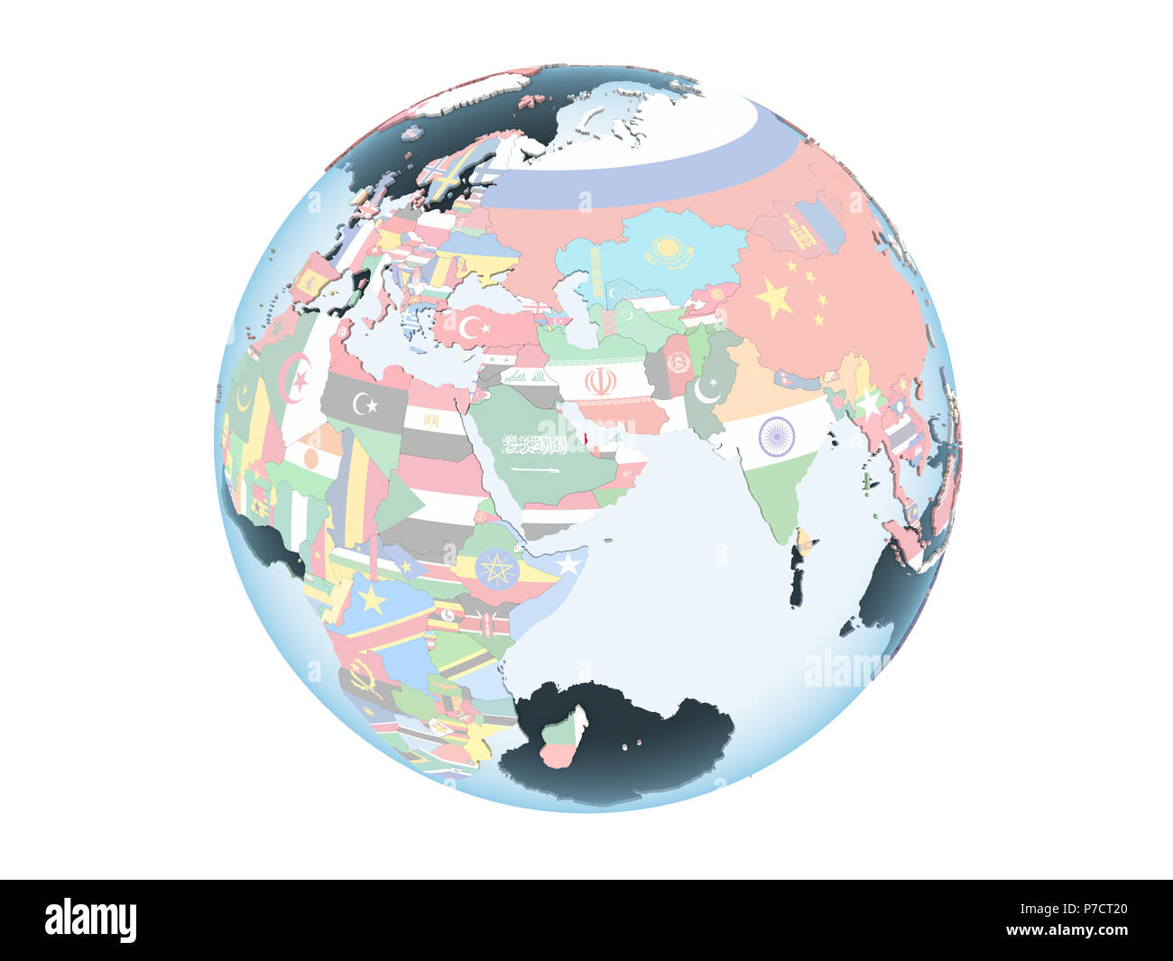 Qatar on bright political globe with embedded flag. 3D illustration ...