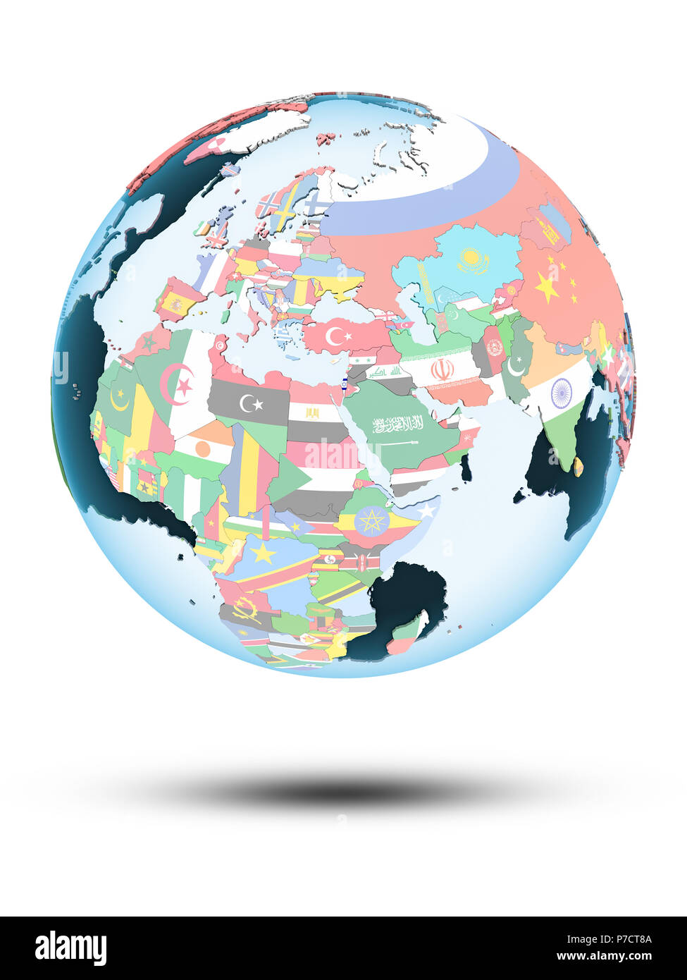 Israel on political globe with shadow isolated on white background. 3D ...