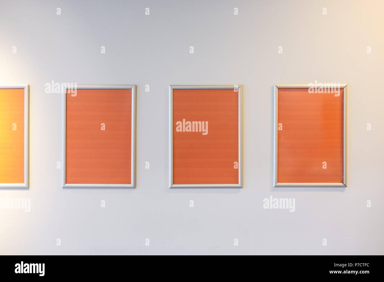 Row of empty vertical picture frames hanged on white wall with copy ...