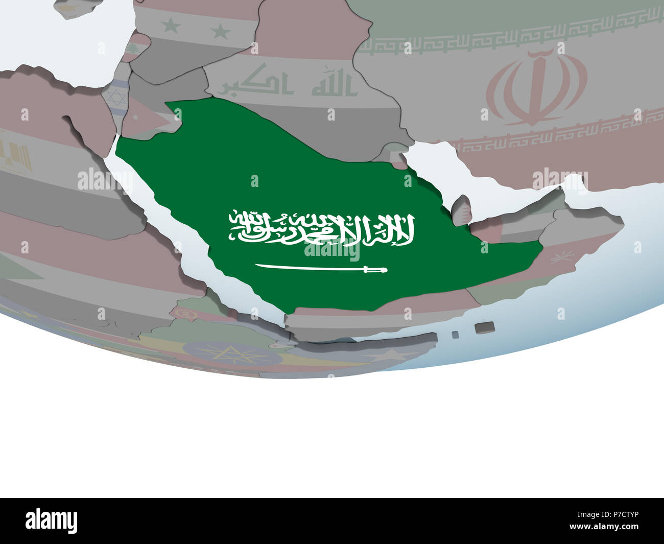 Saudi Arabia on political globe with embedded flag. 3D illustration ...