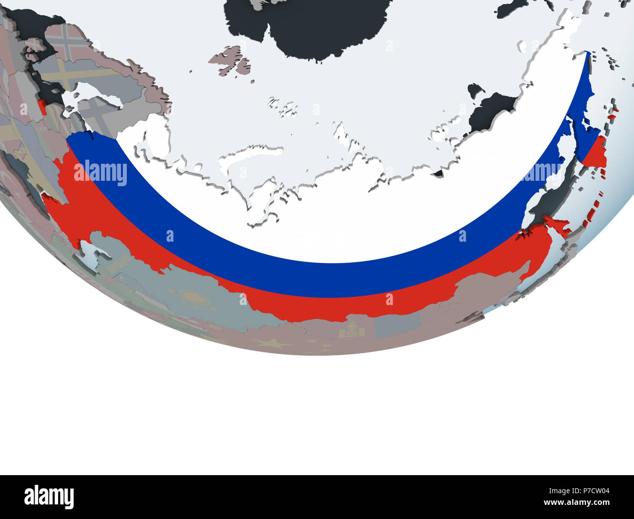 Russia on political globe with embedded flag. 3D illustration Stock ...