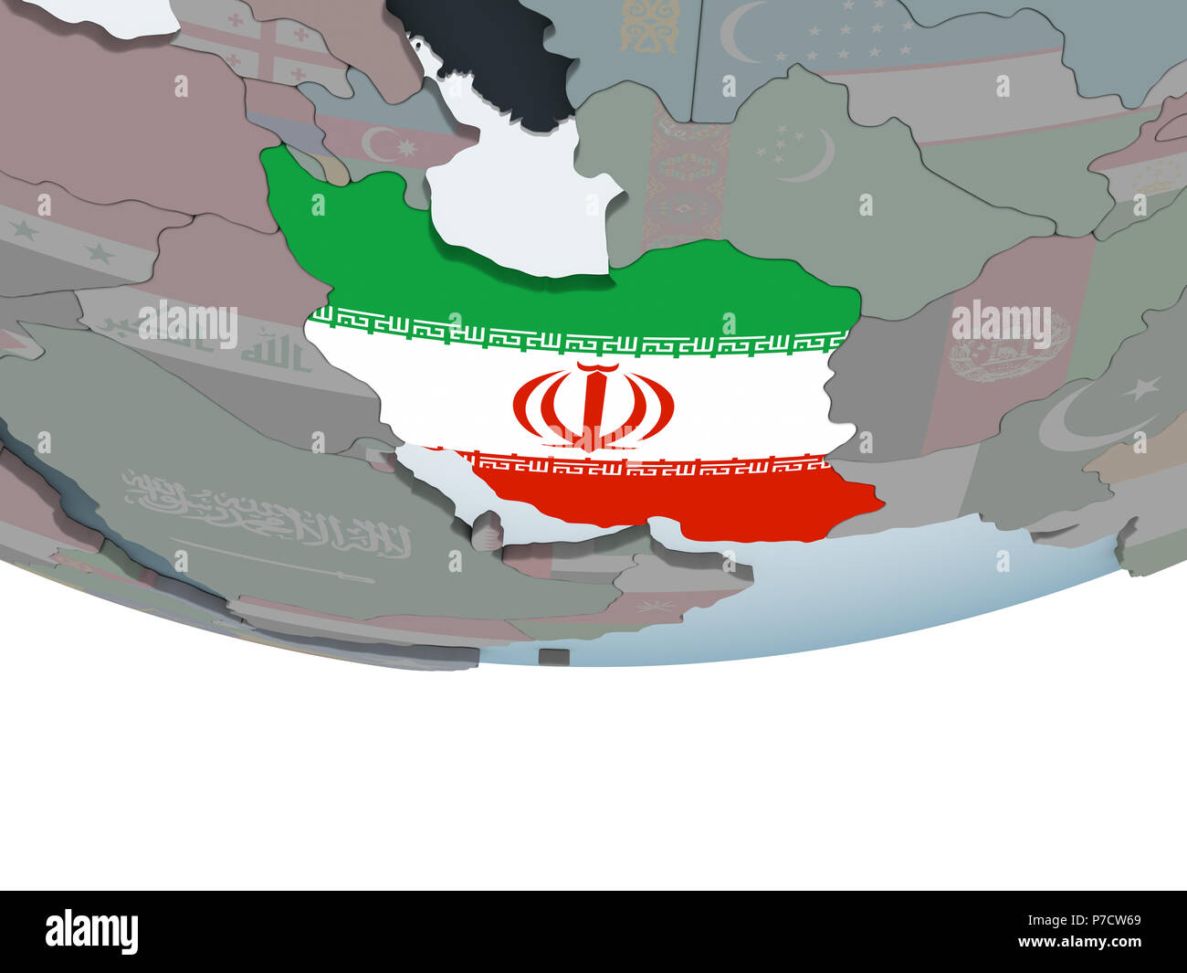 Iran on political globe with embedded flag. 3D illustration Stock Photo ...
