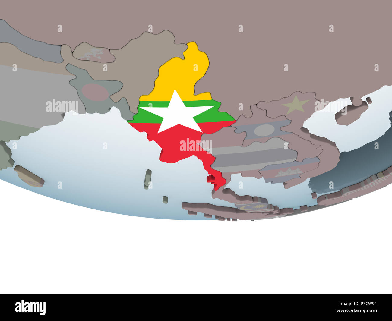 Myanmar on political globe with embedded flag. 3D illustration Stock ...