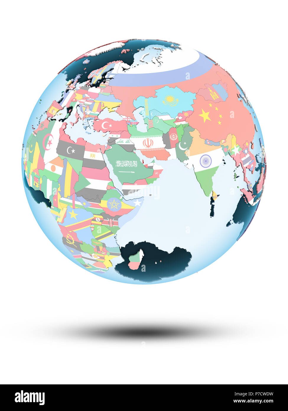 Qatar on political globe with shadow isolated on white background. 3D ...