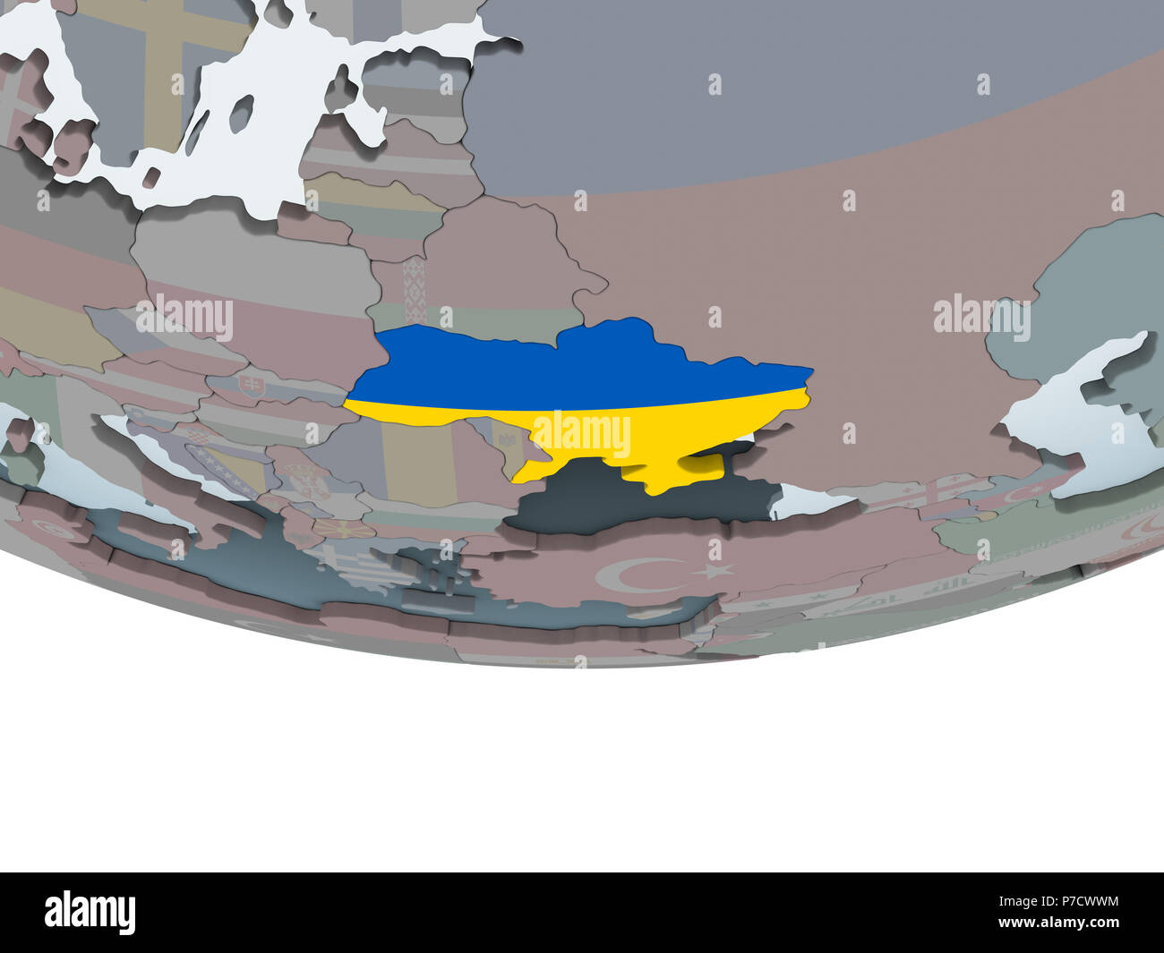 Ukraine on political globe with embedded flag. 3D illustration Stock ...