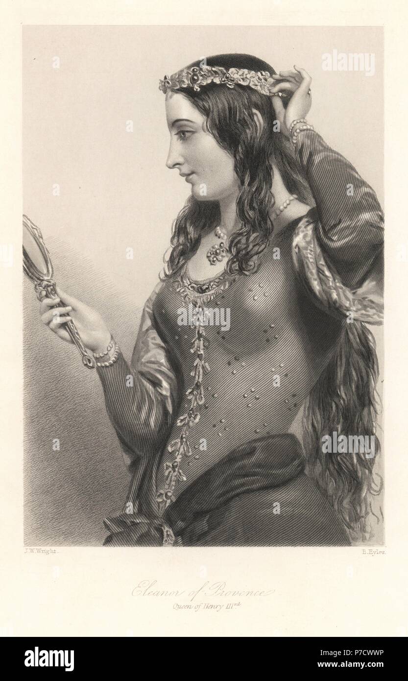 Eleanor of Provence, Queen of Henry III, adjusting her tiara while ...