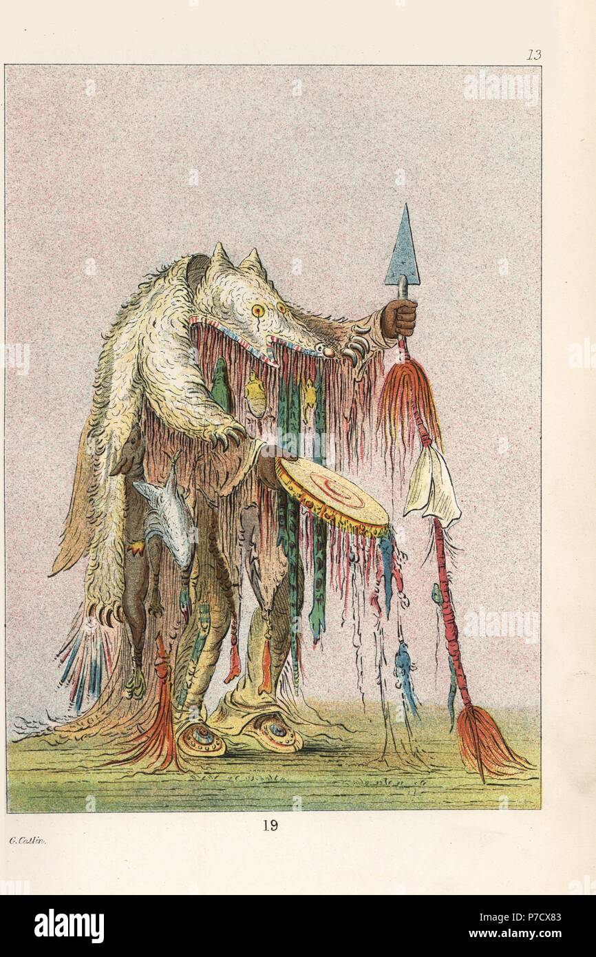 Medicine man of the Blackfoot nation, in yellow bear skin adorned with ...