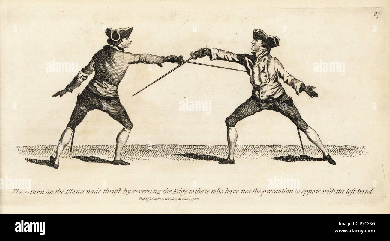 Gentleman fencer making the return on the Flanconade thrust by ...