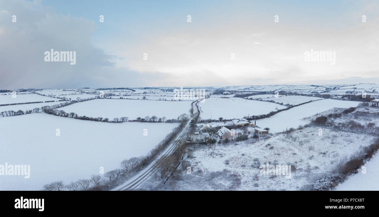 Aerial view of snowy landscape Stock Photo - Alamy