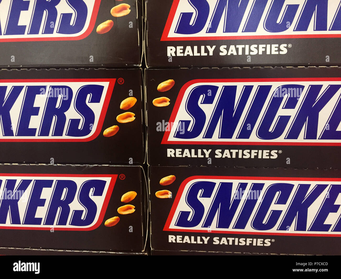 Melbourne, Australia - June 16, 2018: stacks of Snickers chocolate ...