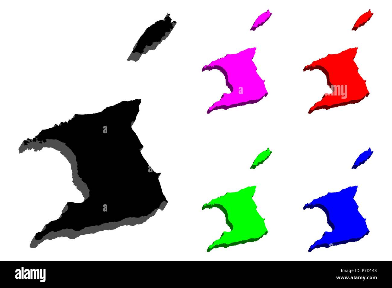 3D map of Trinidad and Tobago (Republic of Trinidad and Tobago) - black ...
