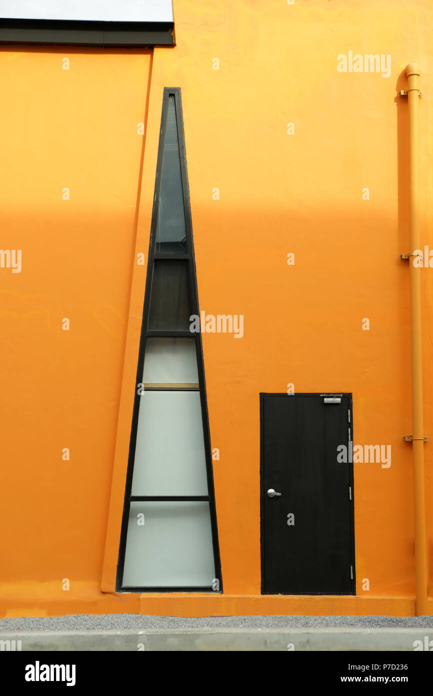 exterior of modern desing building with triangle window and door Stock ...