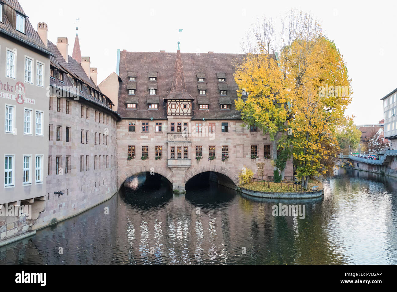 The riverside of Pegnitz river in Nuremberg town, Germany Stock Photo ...