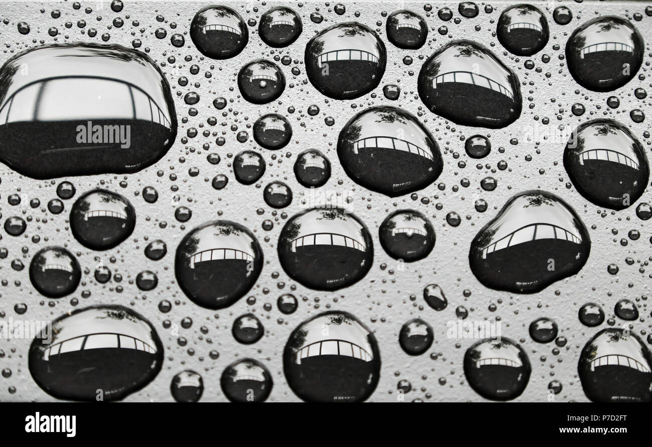 Amazing shape of rain drop on steel surface after rainy day, water ...