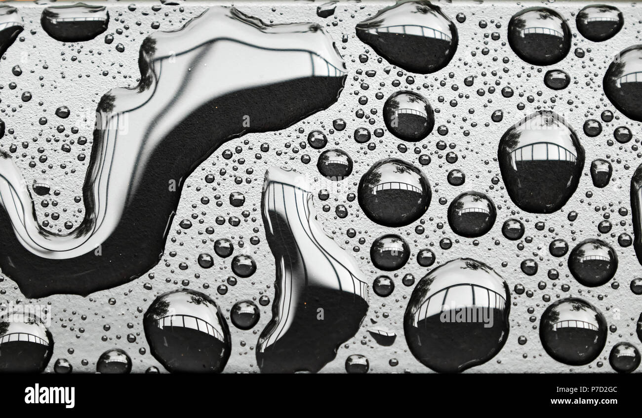 Amazing shape of rain drop on steel surface after rainy day, water ...