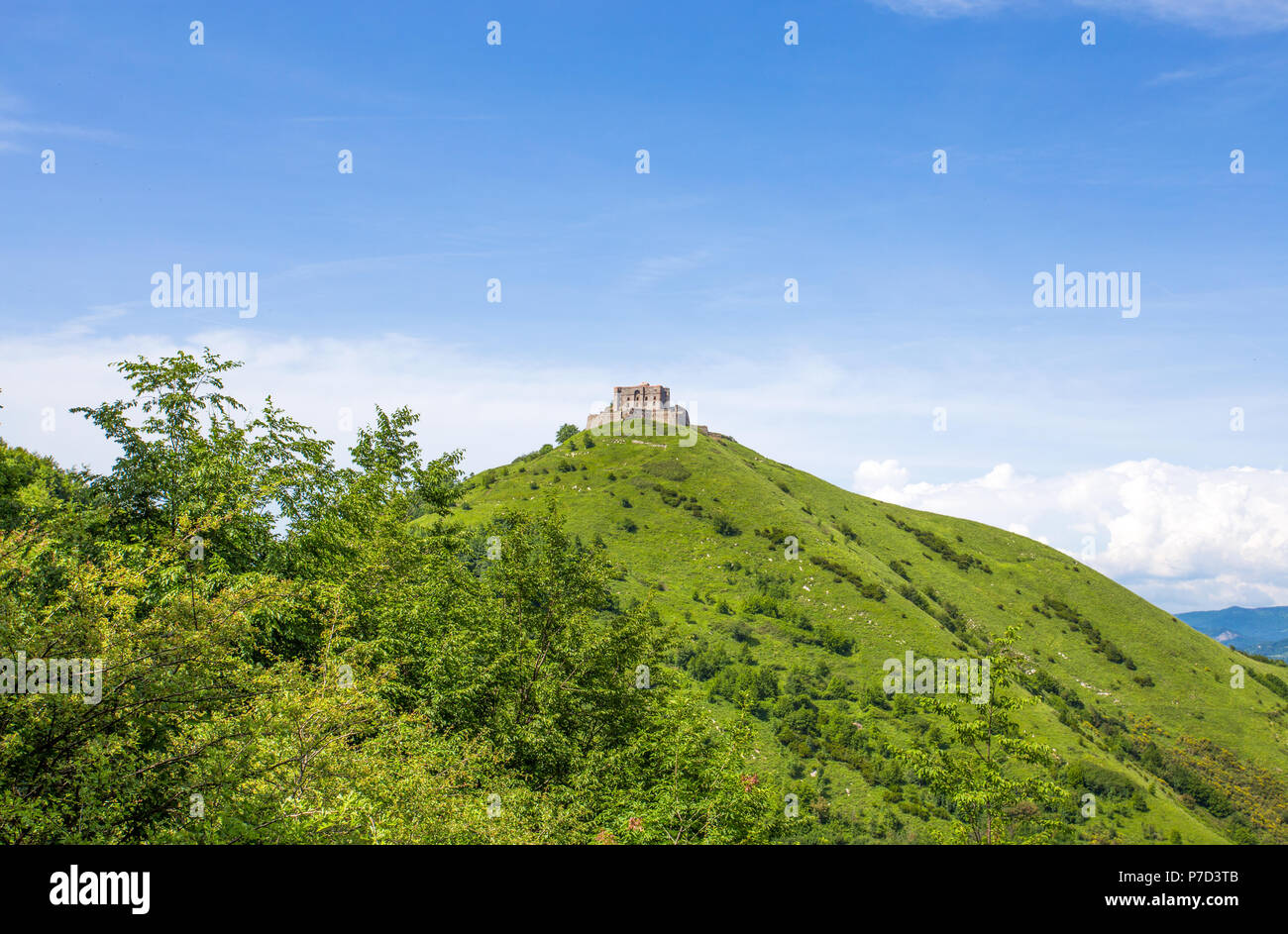 View of Fort Diamond (Forte Diamante) on the top onf the hill, in the ...