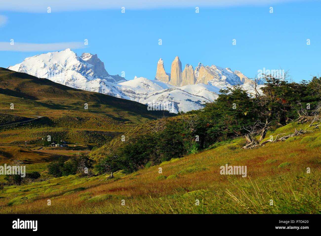 Torres del Paine massif in the morning light, Torres del Paine National Park, Última Esperanza ...
