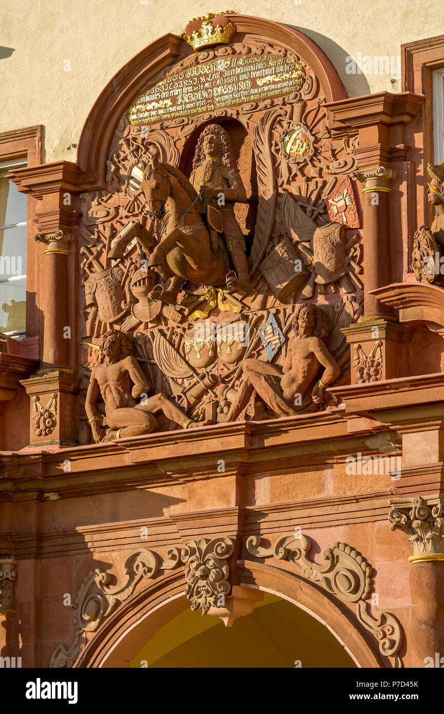 Landgrave on horseback with other figures and war symbols, baroque ...