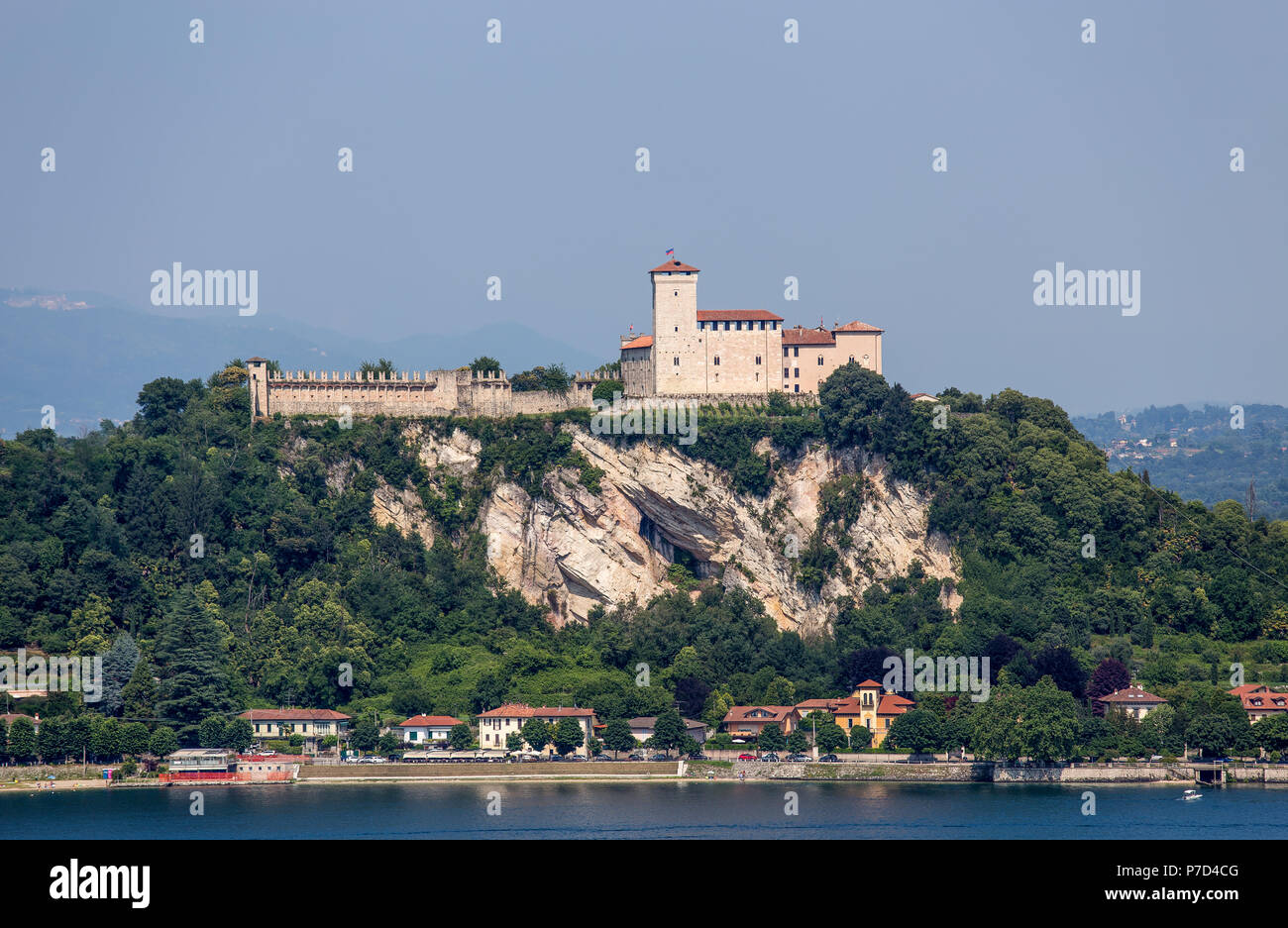 View of Rocca Borromea in Angera town, Angera, Maggiore Lake, Varese ...