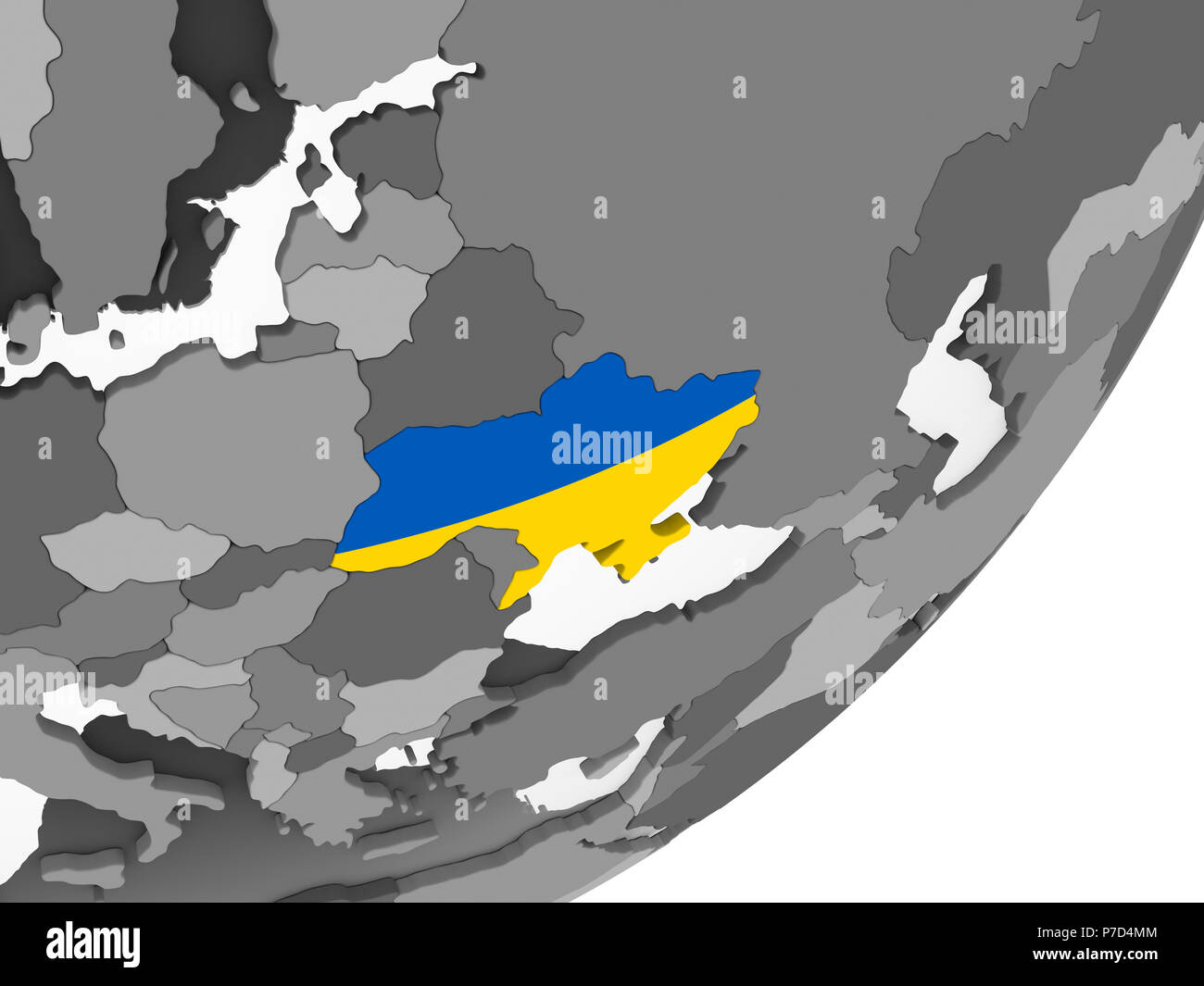 Ukraine on gray political globe with embedded flag. 3D illustration ...