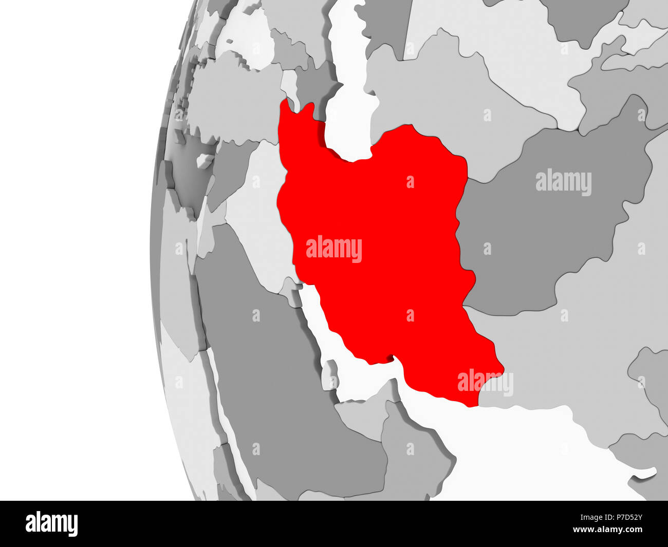 Iran highlighted on grey 3D model of political globe with transparent ...