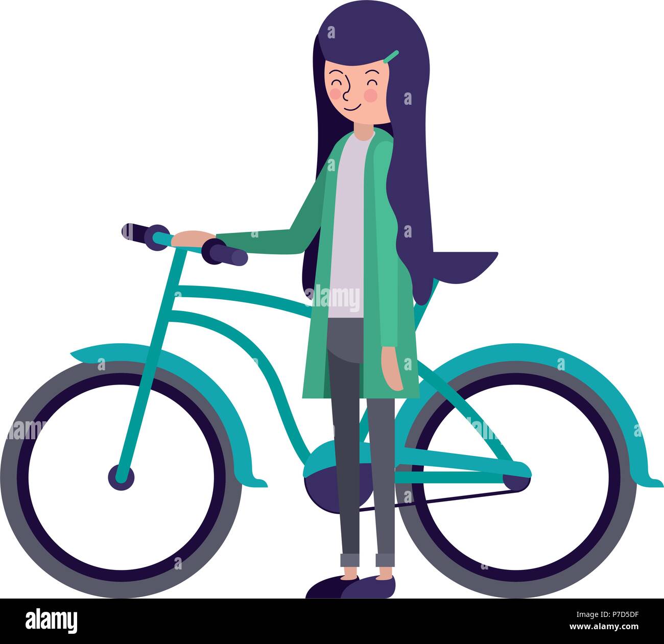 beautiful and young woman with bicycle character Stock Vector Image ...