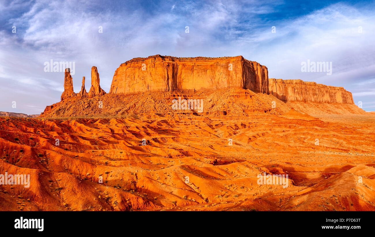 Monument valley landscape view with rock formations and textured ...