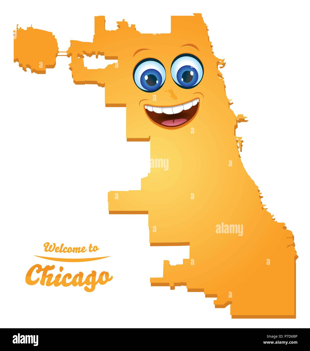 Chicago Illinois city map with smiling face illustration Stock Vector ...