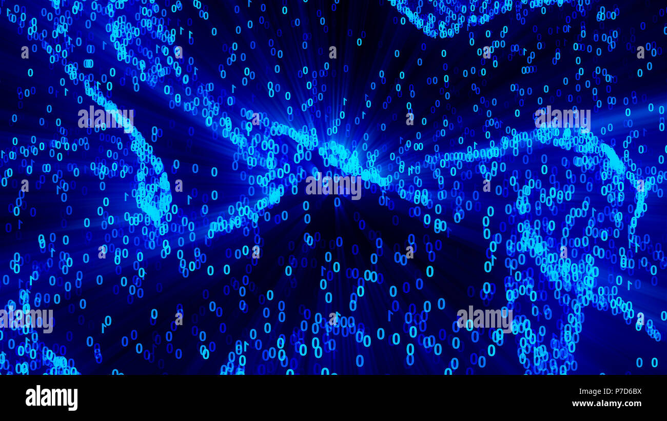 Flying numbers 0 and 1, computer generated abstract digital technology ...