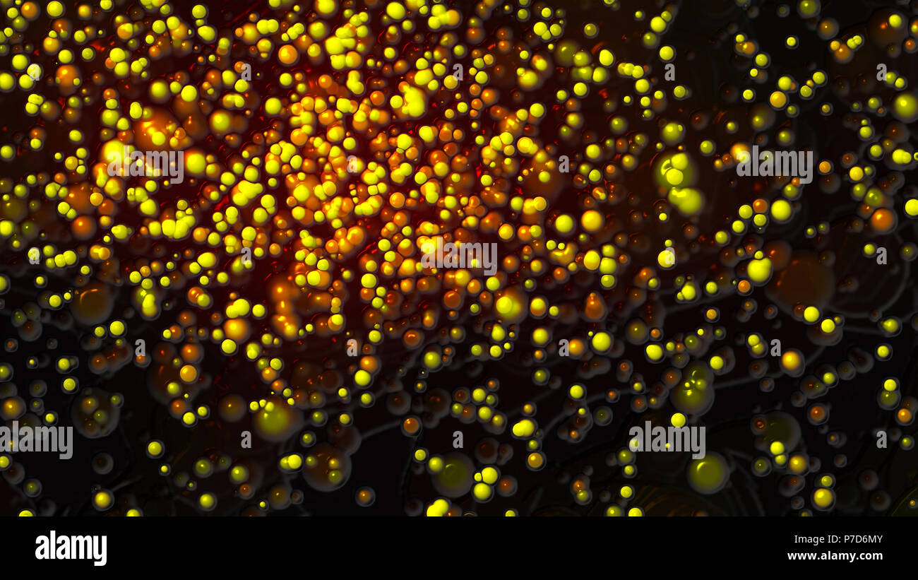 Abstract gold liquid plastic particles background, 3d illustration ...