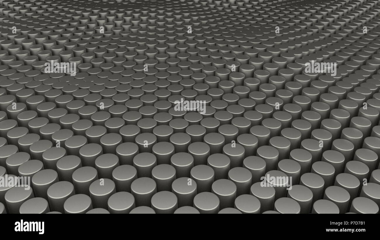 Many abstract cylinders, optical Illusion as sea waves, modern computer ...