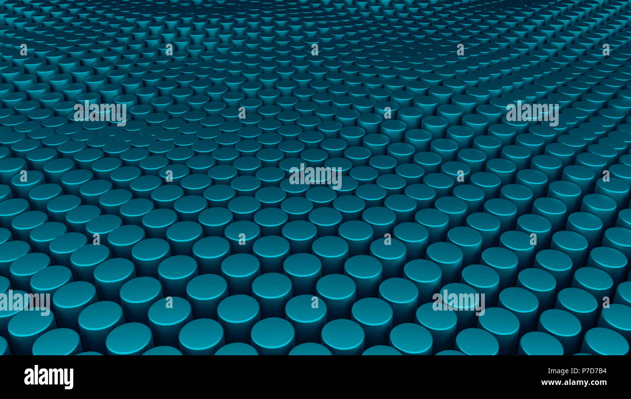 Many abstract cylinders, optical Illusion as sea waves, modern computer ...