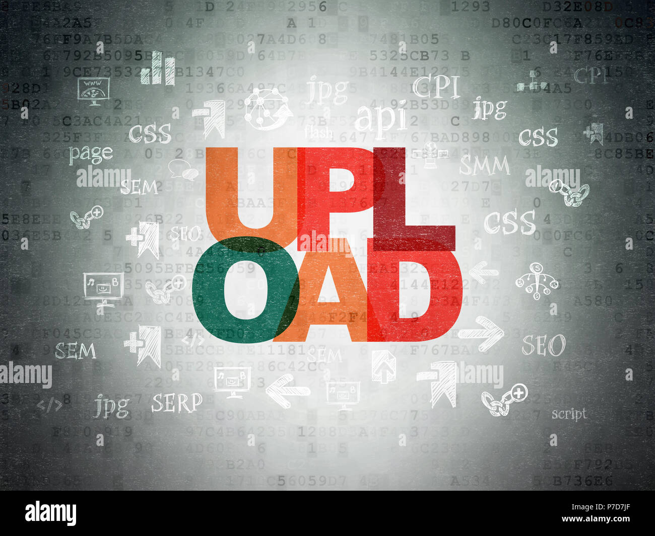 Web design concept: Upload on Digital Data Paper background Stock Photo ...