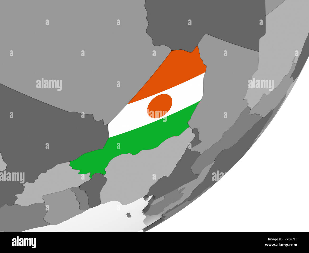 Niger on gray political globe with embedded flag. 3D illustration Stock ...