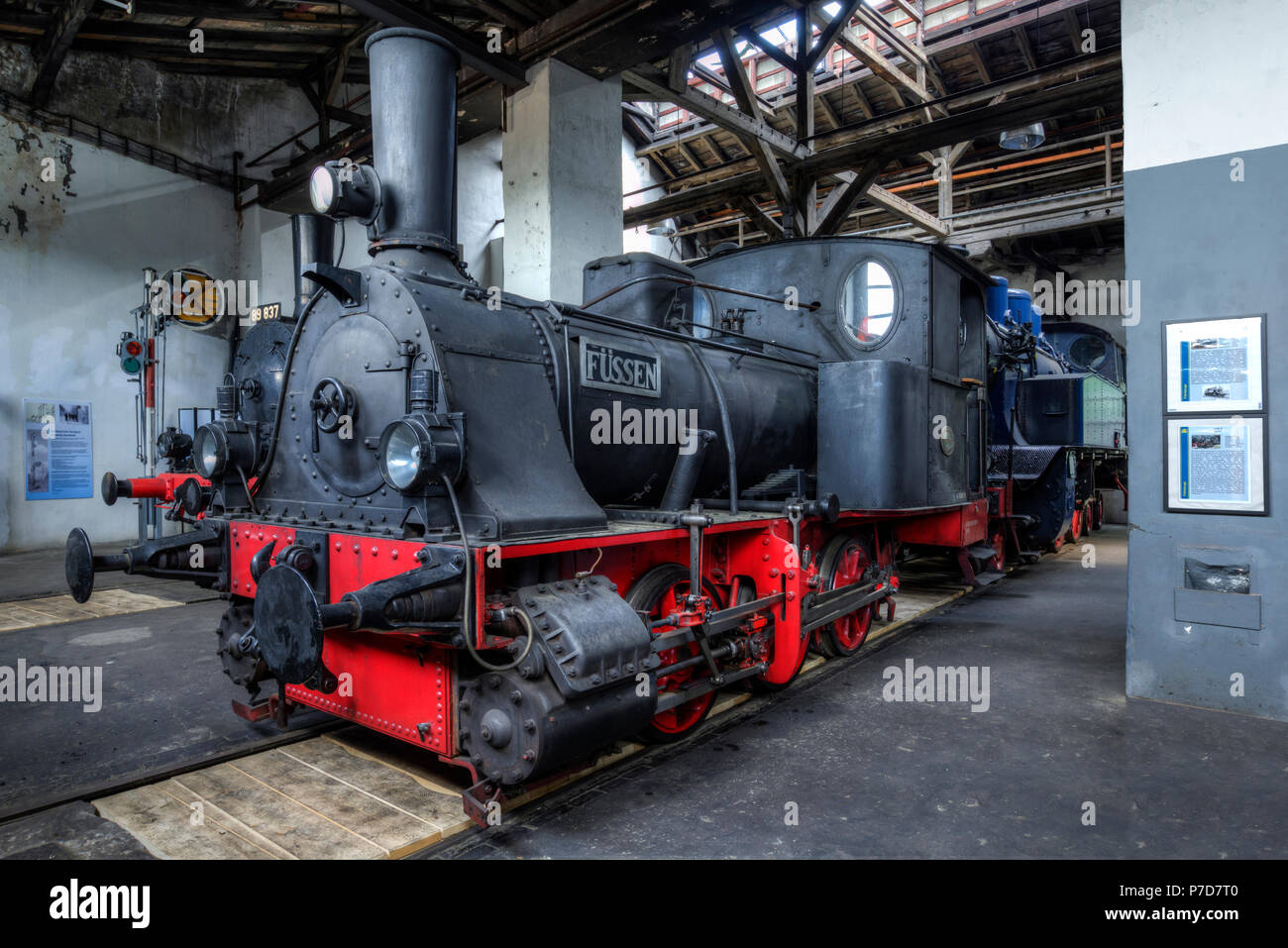 Steam locomotive 7 Füssen from 1889 in the locomotive shed, Bavarian ...