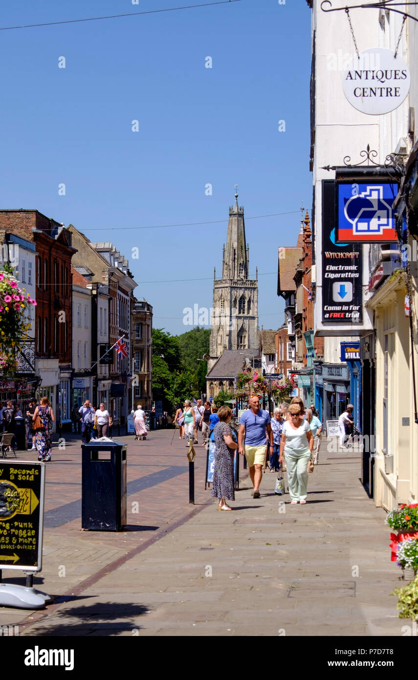 Gloucester city center on a summers day. Looking along westgate street ...