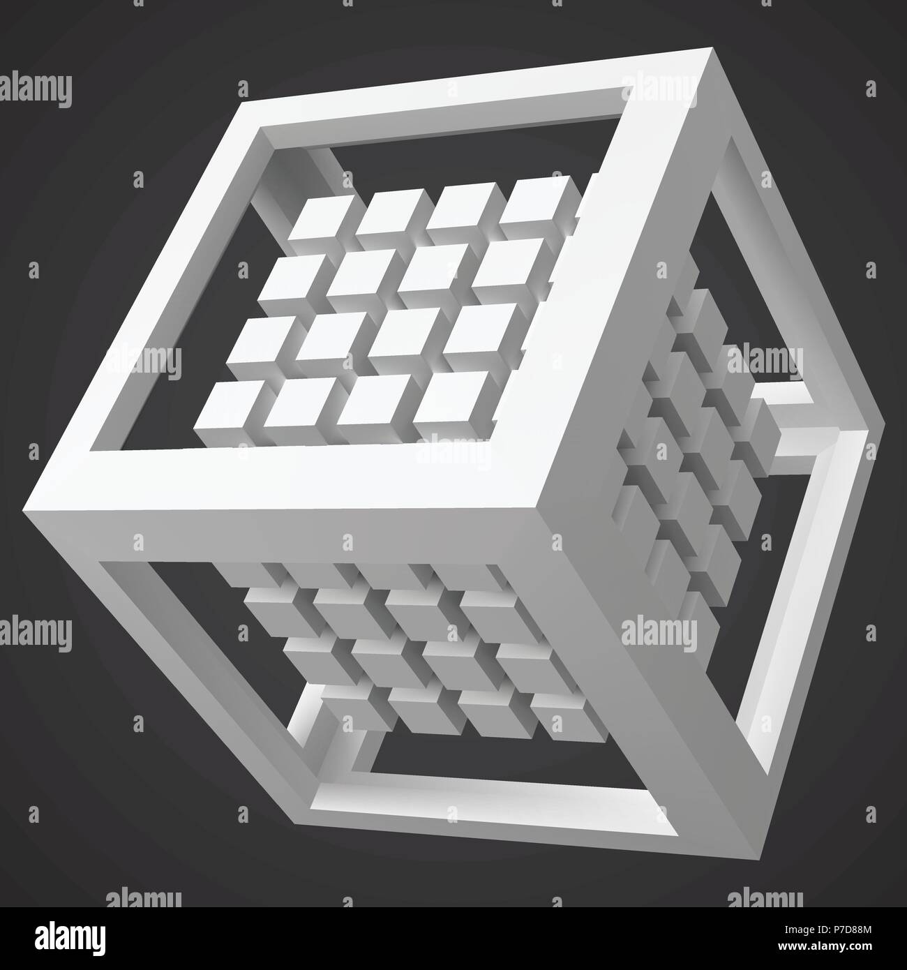 group of cubes, in cubic frame. white version. 3d style vector ...