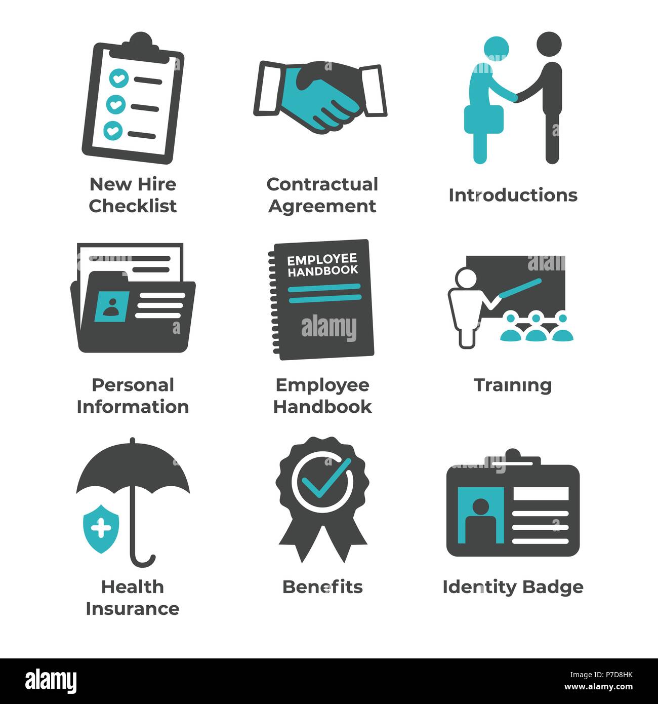 New Employee Hiring Process icon set w materials, badge, etc Stock ...
