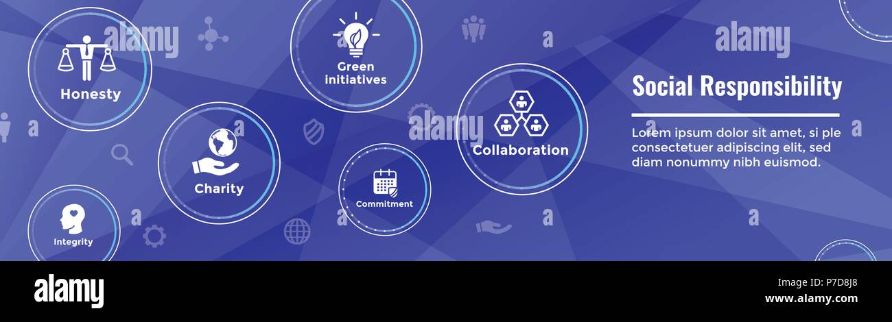 Social Responsibility Web Banner Icon Set and Web Header Banner with ...