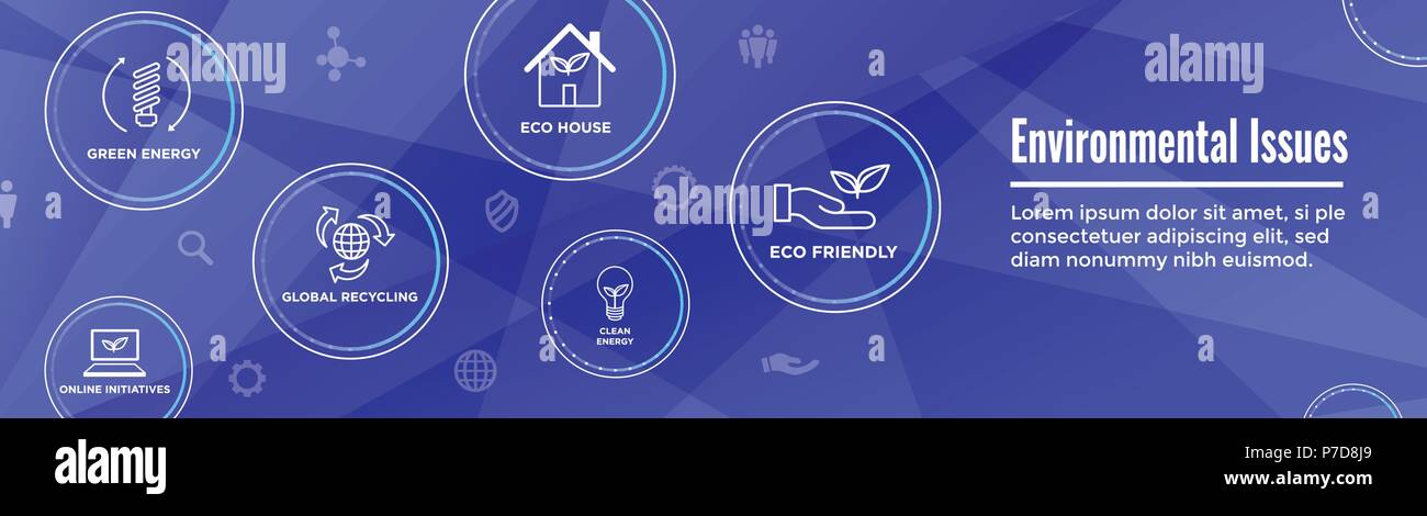 Environmental issues header web banner w recycling, etc icon set Stock ...