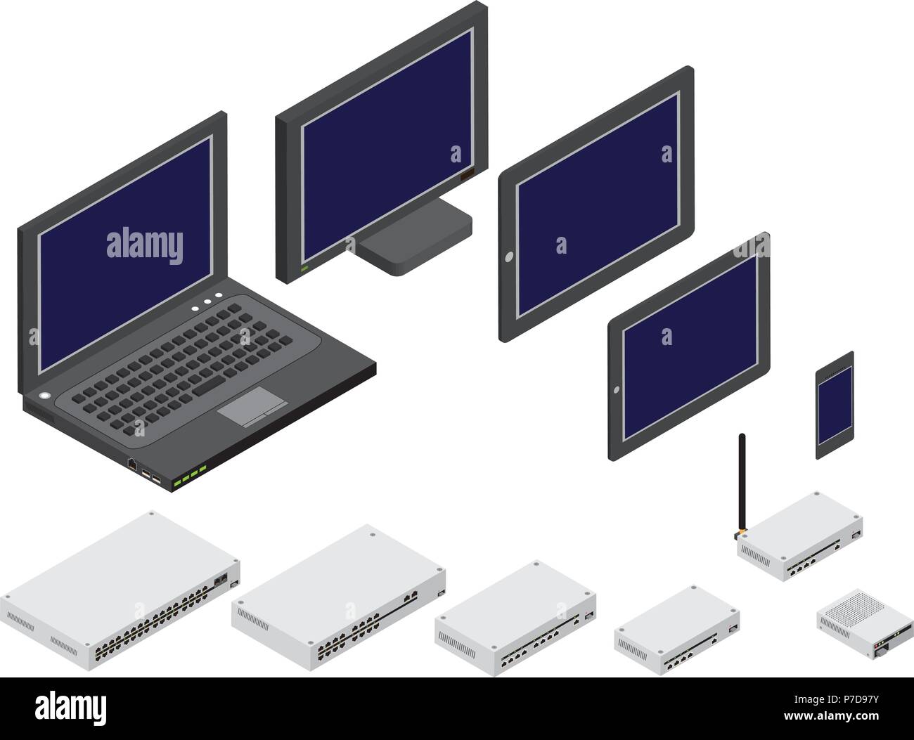 Isometric vector illustration of network devices Stock Vector Image ...