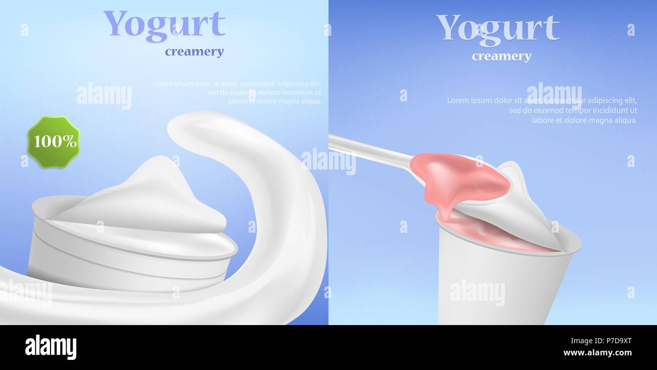 Yogurt box tasty banner set, realistic style Stock Vector Image & Art ...