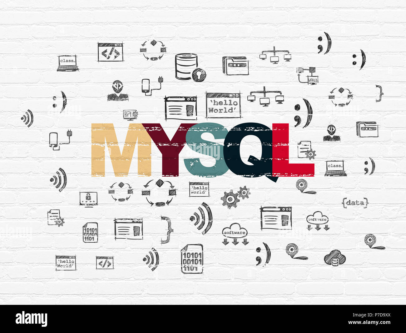 Database concept: MySQL on wall background Stock Photo - Alamy