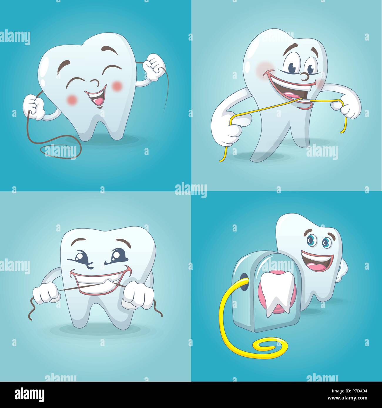 Floss dental teeth icons set, cartoon style Stock Vector Image & Art ...