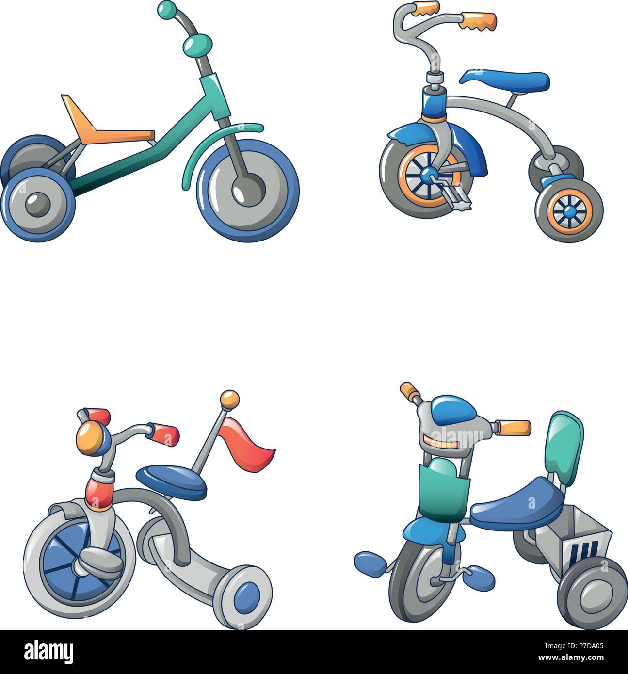 Tricycle bicycle bike icons set, cartoon style Stock Vector Image & Art ...