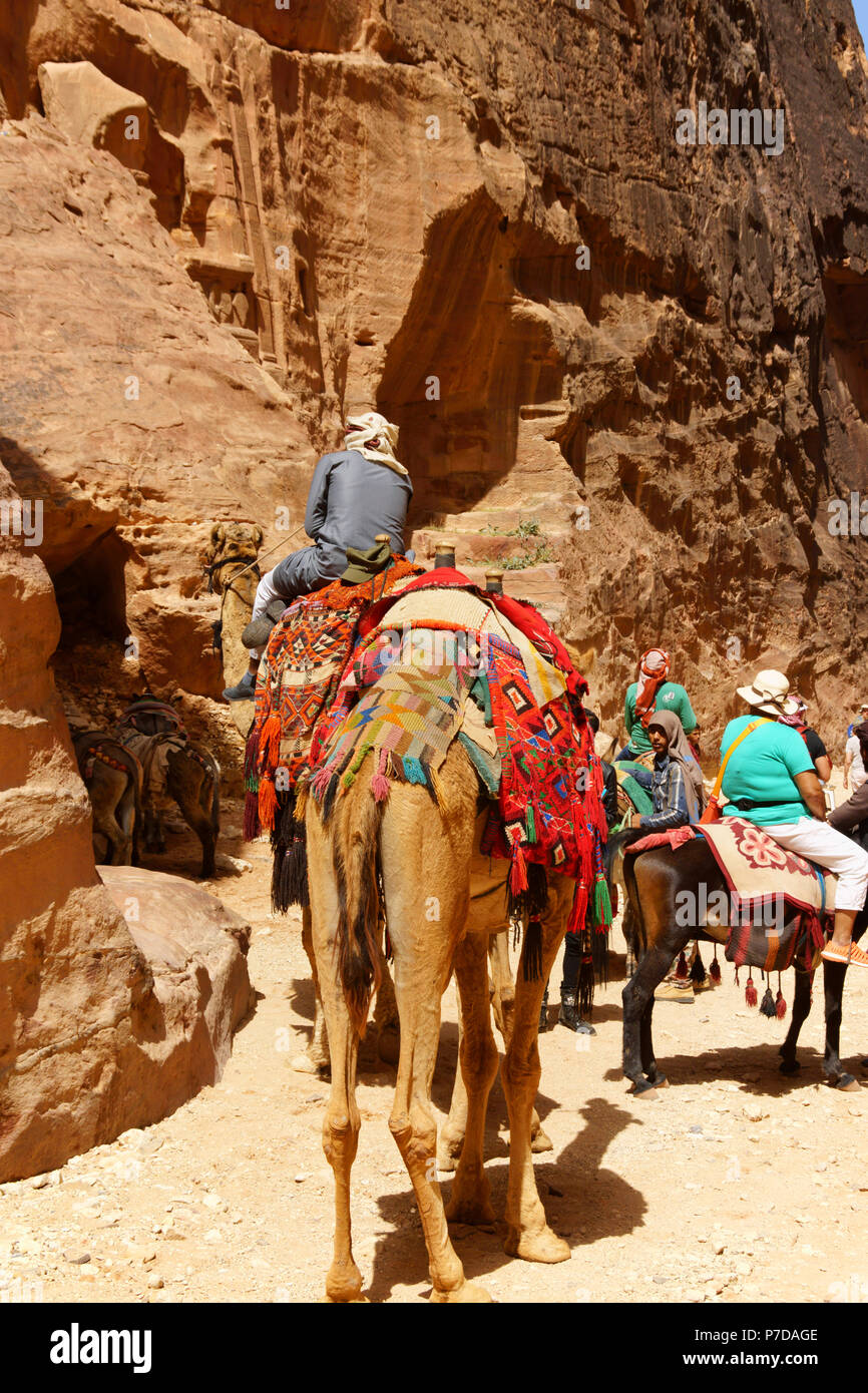Petra, Jordan - May 3, 2018: tombs carved in the rock at Petra, ancient ...