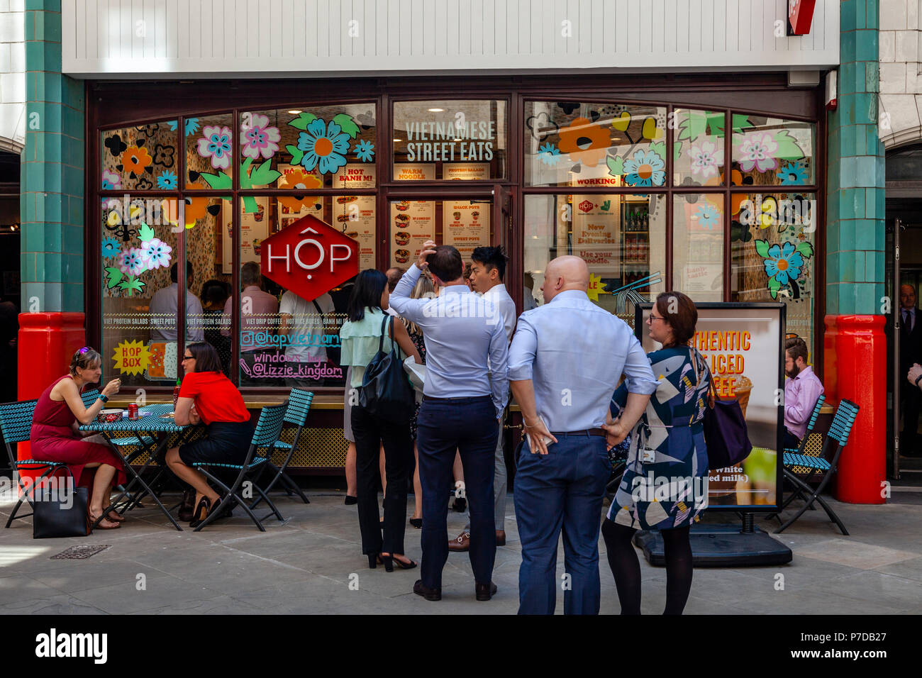 City of London Workers Queue For Lunch Time Food At A Vietnemese ...