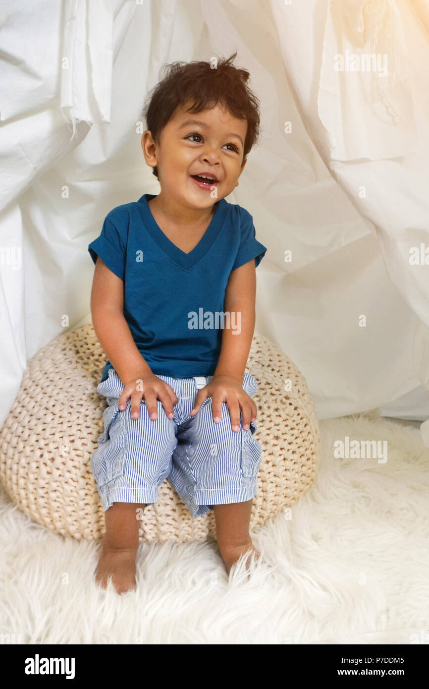 2 year old asian baby boy smile and happiness emotion face or asian kid ...