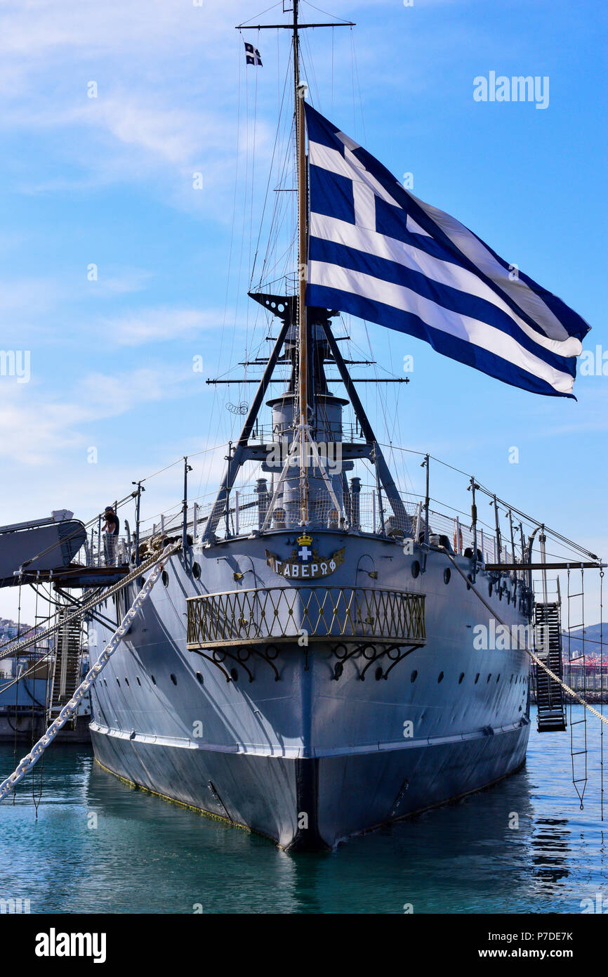 Marina Flisvos, Athens - April 2 2017: Averof battleship and museum ...