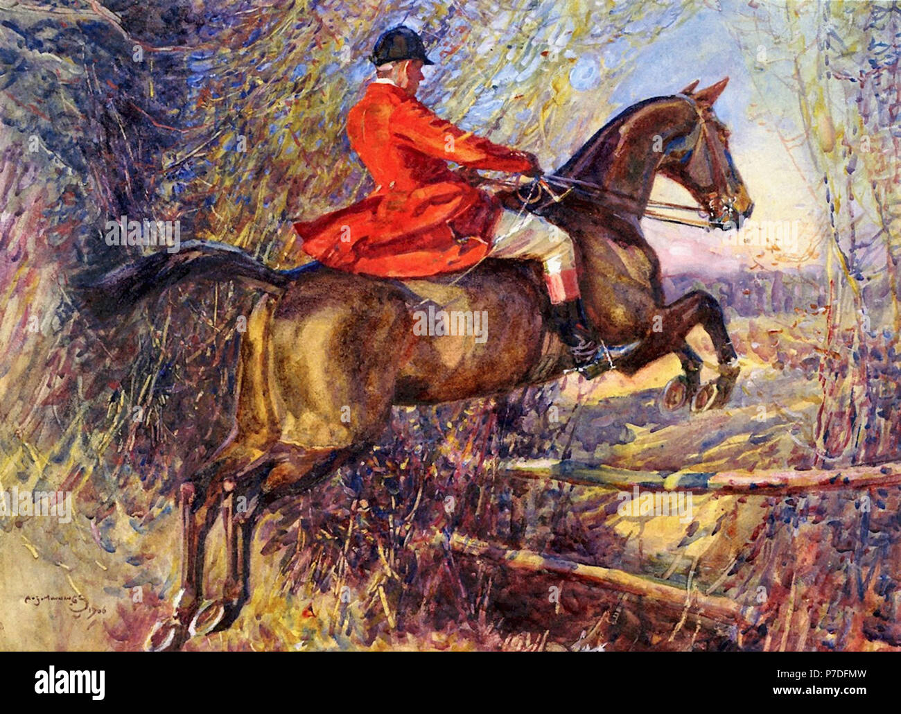 Munnings Alfred James - a Flash of Scarlet Stock Photo - Alamy